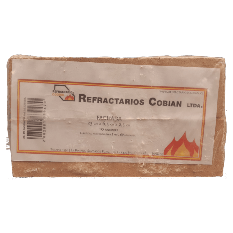 Ladrillo Refractario Fachada Liso 23X6.5X 2.5 Cm Pack 10Unidades Cobian