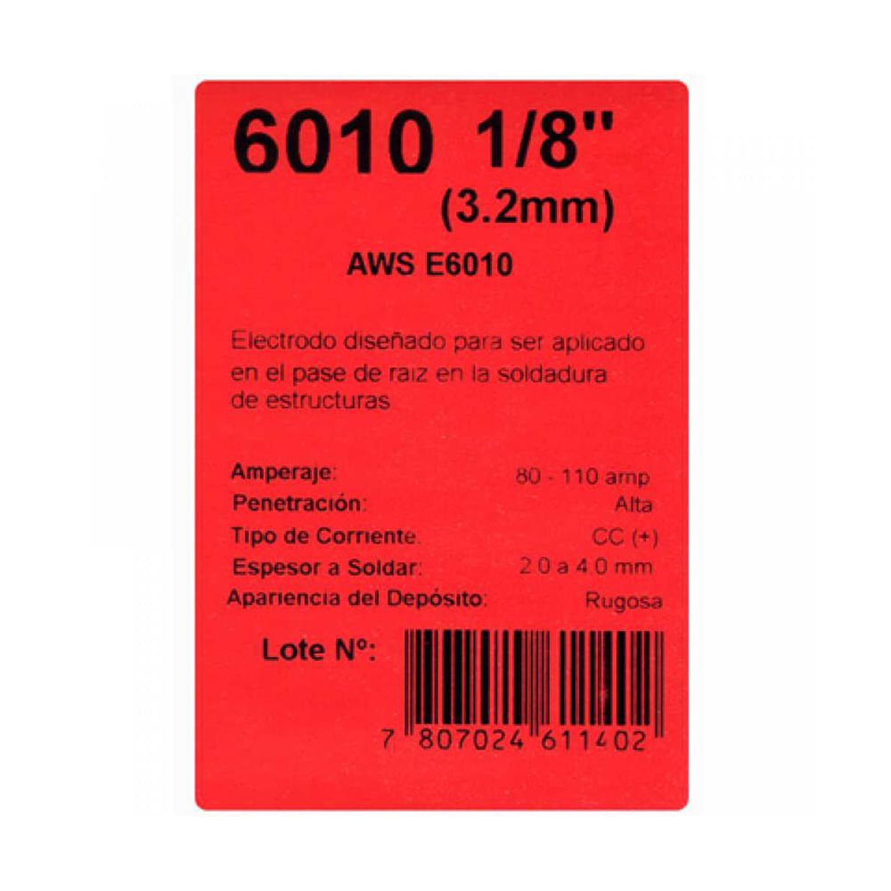 Electrodo 6010 1/8 Env 5Kg Indura