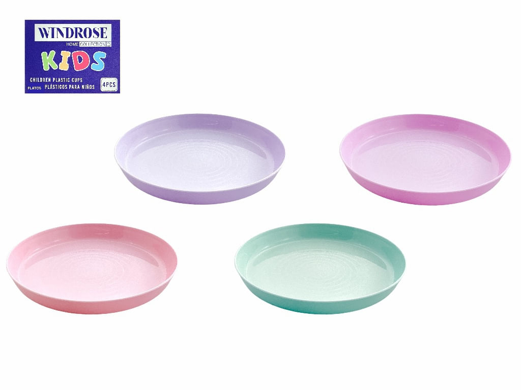 PLATO PLASTICO 4 UNIDADES WINDROSE KIDS 19CM COLORES