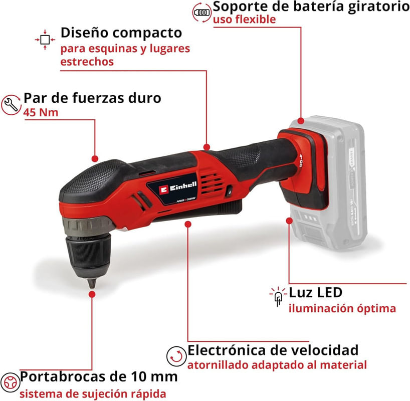Taladro Angular Inalambrico Te-Ad 18 Li - Solo Einhell