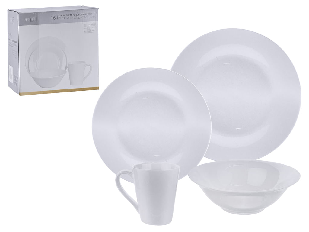 Juego De Loza 16 Piezas Blanca Porcelana Life Art