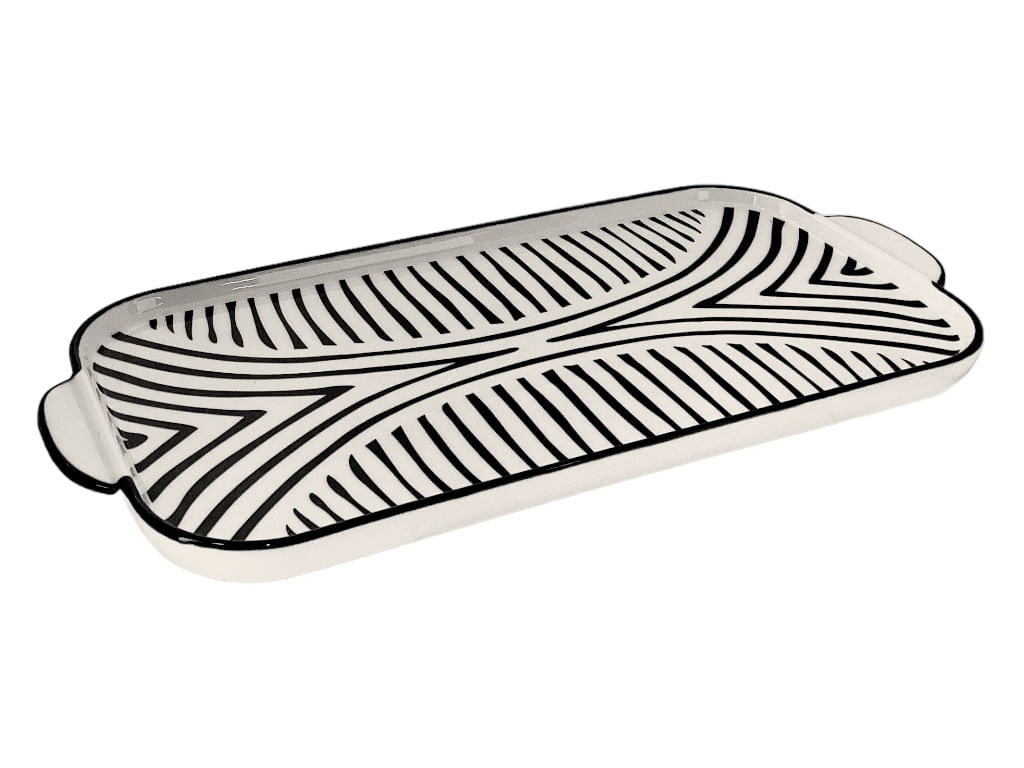 Bandeja Rectangular 34.8X16.7X1.5Cm Loza Blanco Negro Life Art