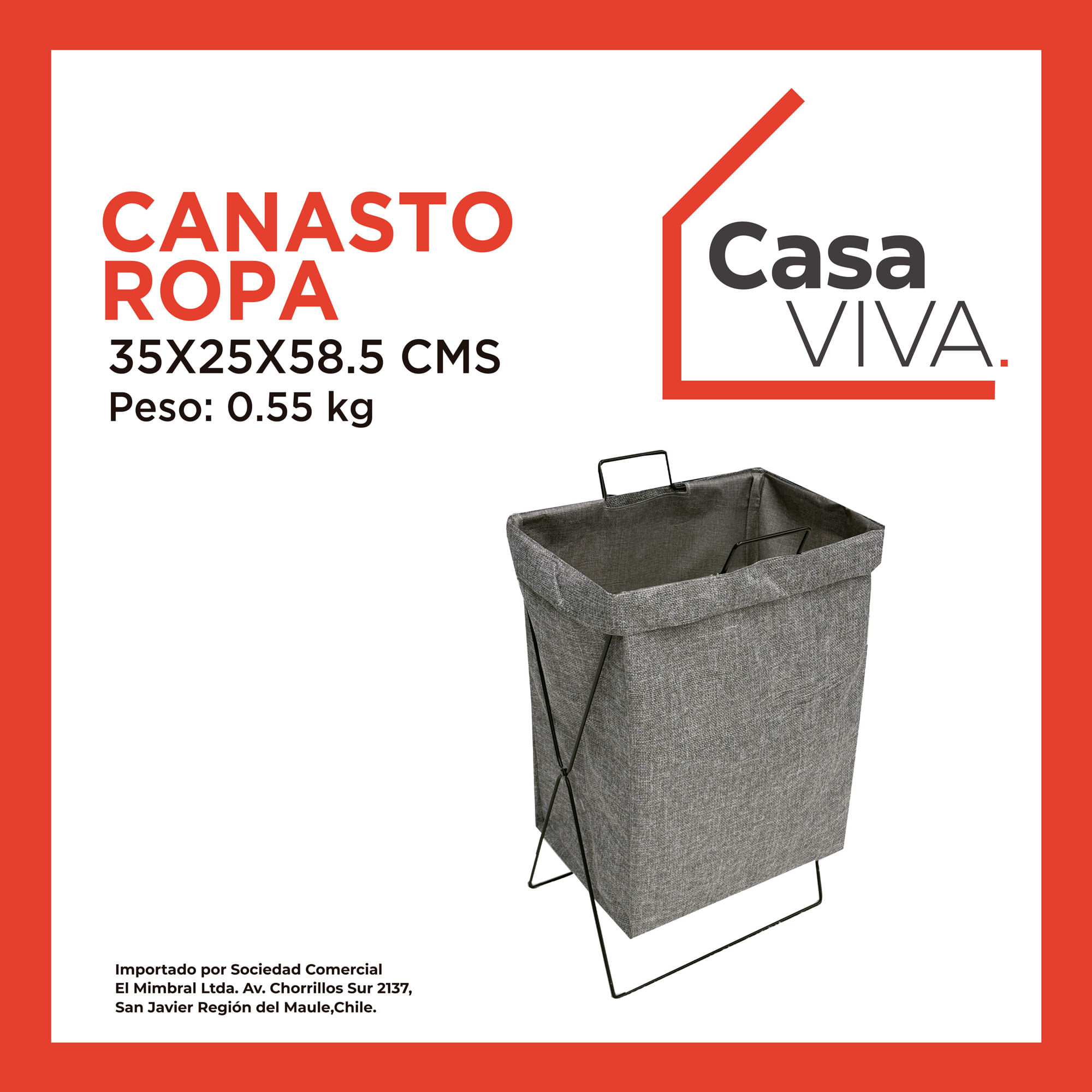 Canasto Ropa Sucia Plegable Gris 35X25X58.5Cm Casa Viva